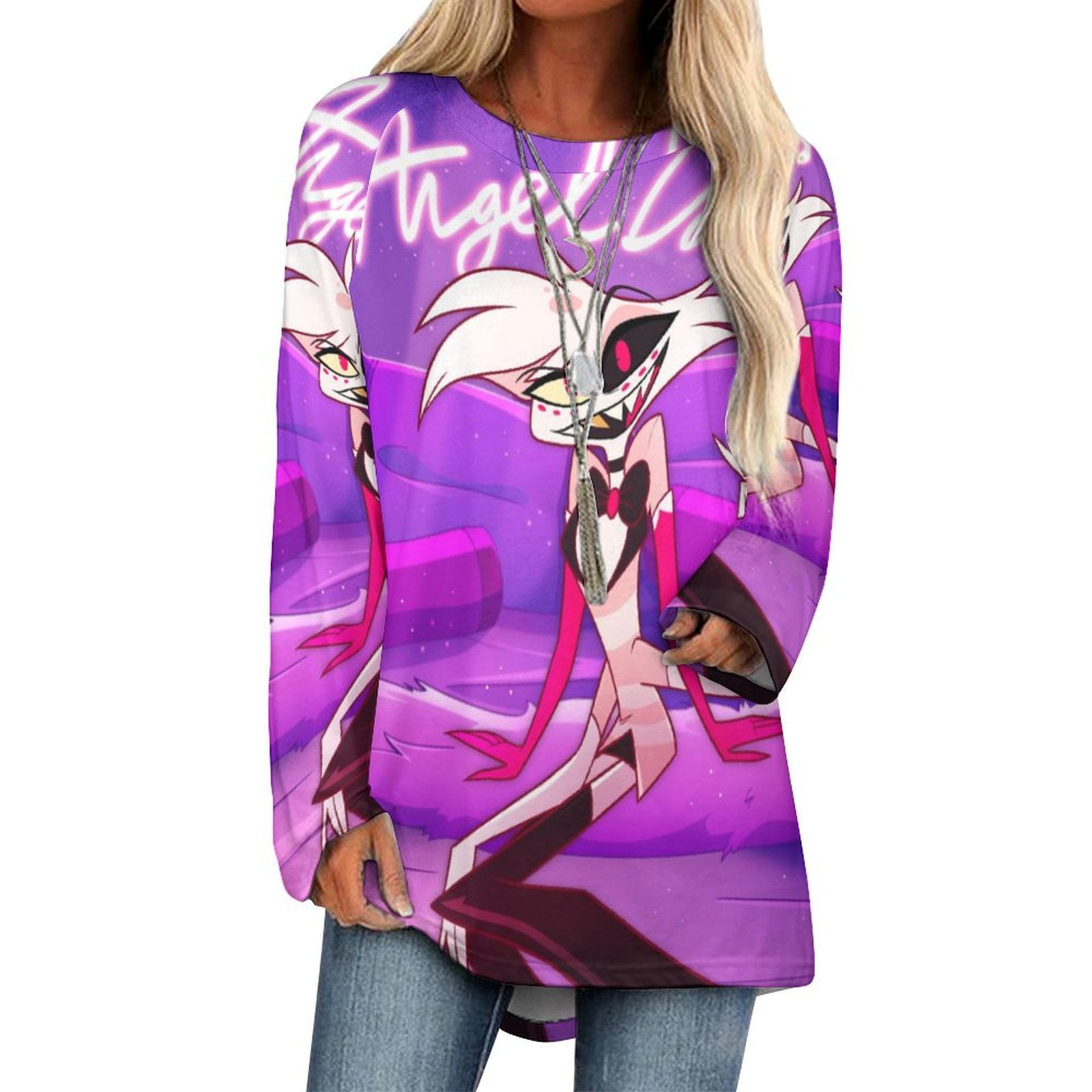 Angel Dust Hazbin Hotel Womens Long Sleeve T-Shirt Loose Fit Tops ...