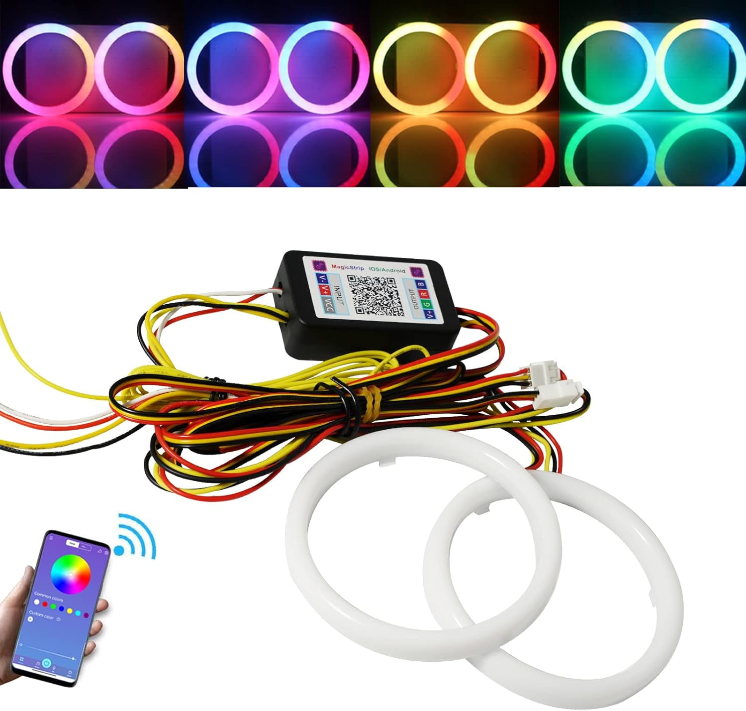 Angel Eyes Halo Rings Cotton Lights 12V 110MM RGB LED Universal for Car ...