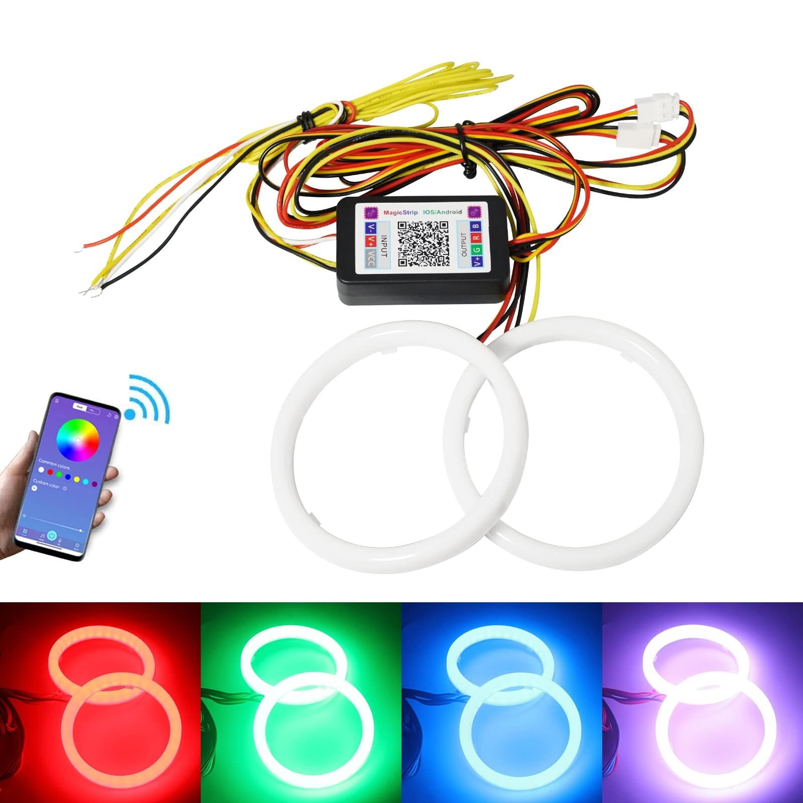 Angel Eyes Halo Rings Cotton Lights 12V 90MM RGB LED Universal for Car Scooter Motorcycle DRL ...
