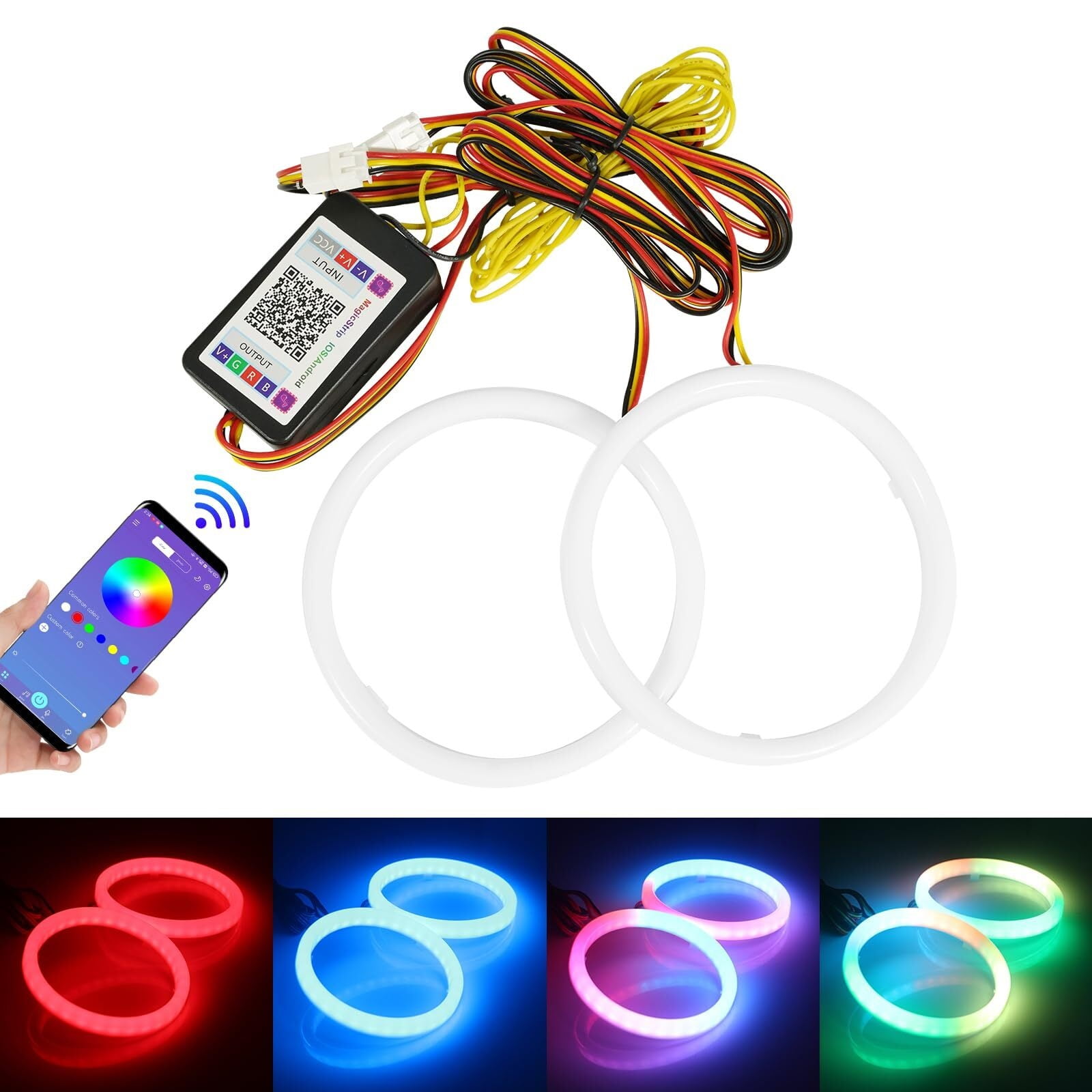Angel Eyes Halo Rings Cotton Lights 12V 90MM RGB LED Universal for Car ...