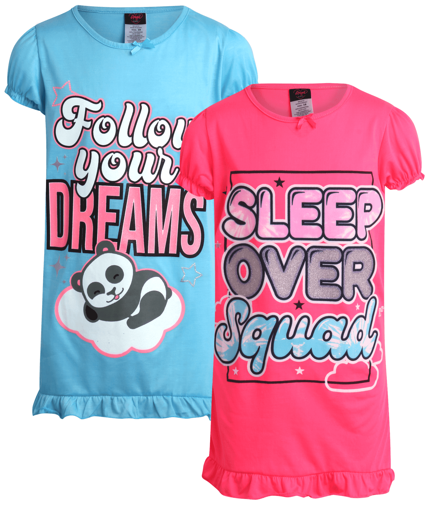 Angel Face Girls' Short Sleeve Nightgown Pajamas – 2 Pack, Fun Prints ...