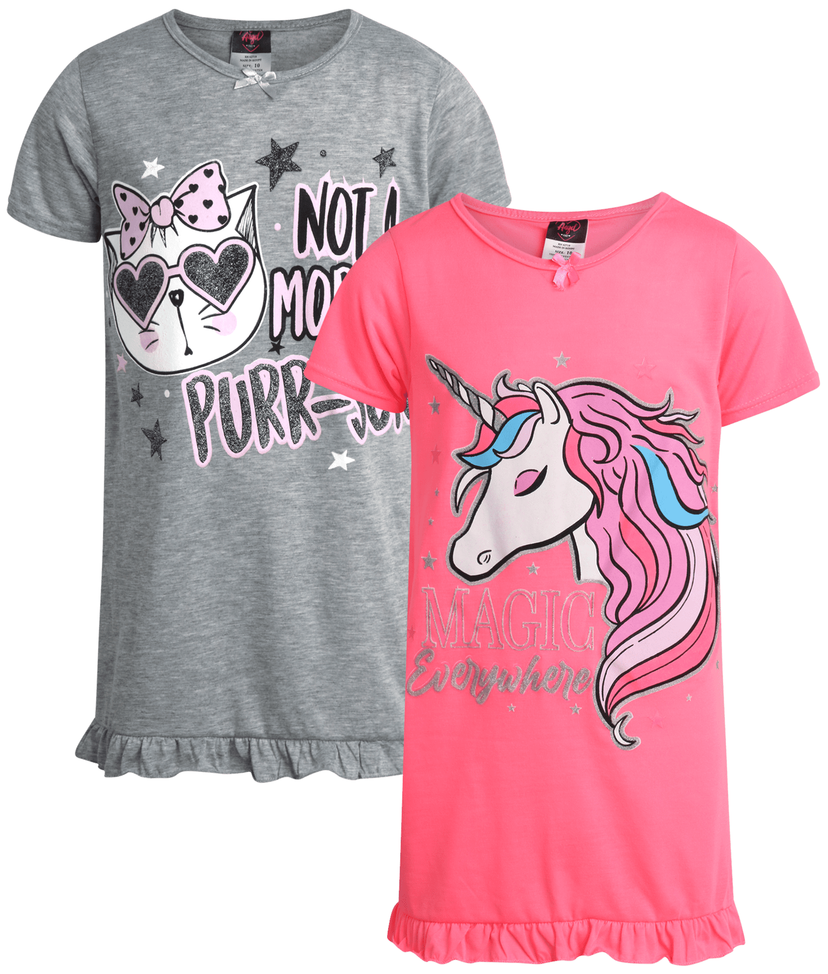 Angel Face Girls' Summer Nightwear - 2 Pack Short Sleeve Nightgowns ...