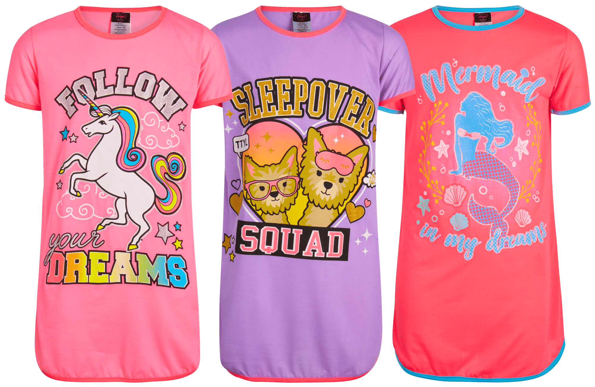 Angel Face Girls' Summer Nightwear - 3 Pack Short Sleeve Nightgowns (4 ...