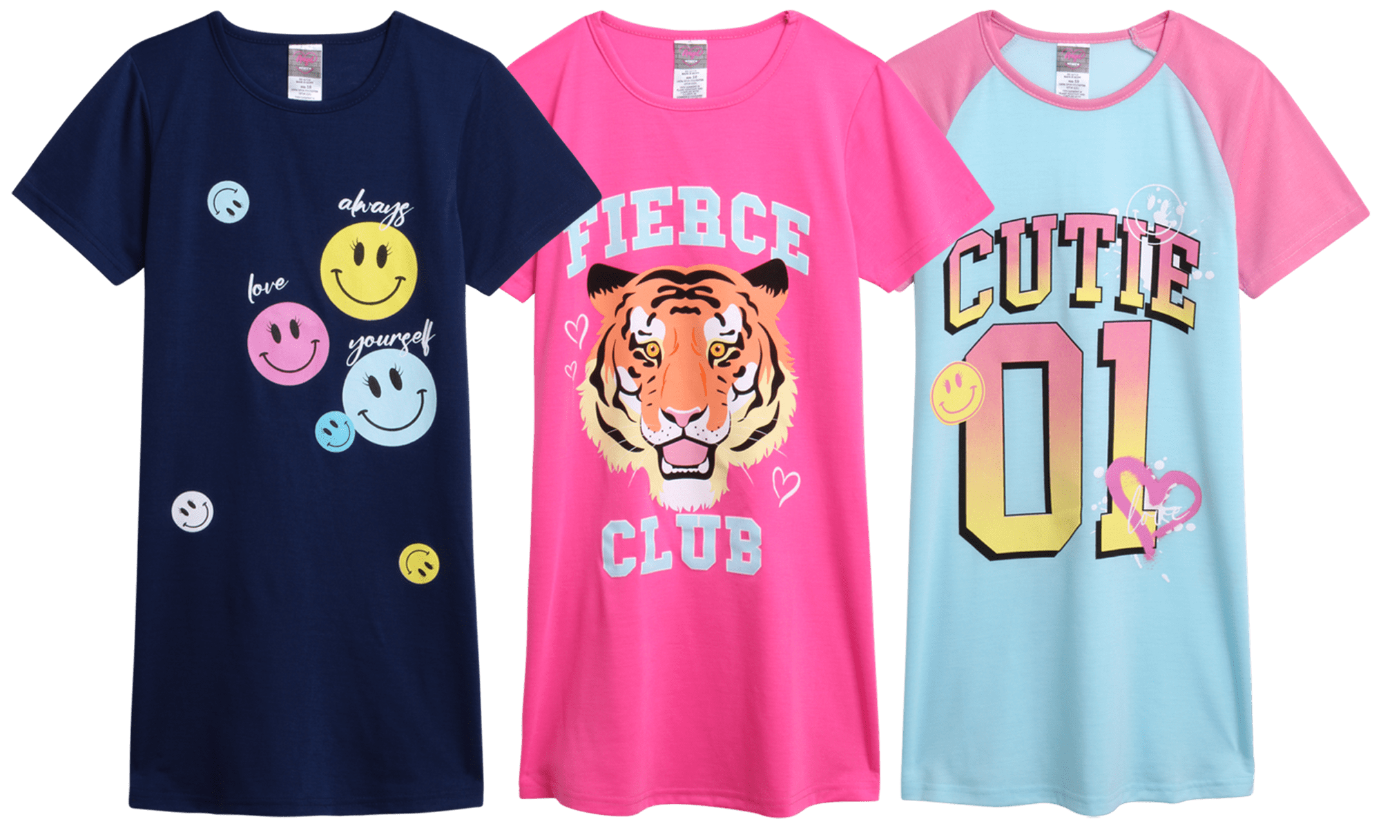 Angel Face Girls' Nightgown Pajamas - 3 Pack Short Sleeve Sleep Shirts ...