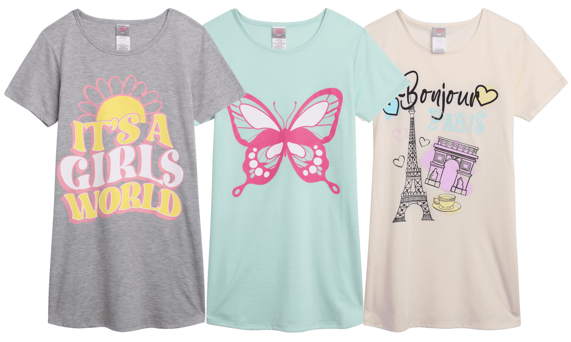 Angel Face Girls Nightgowns Pack 3 Short Sleeve Sleep Shirts Pajama ...