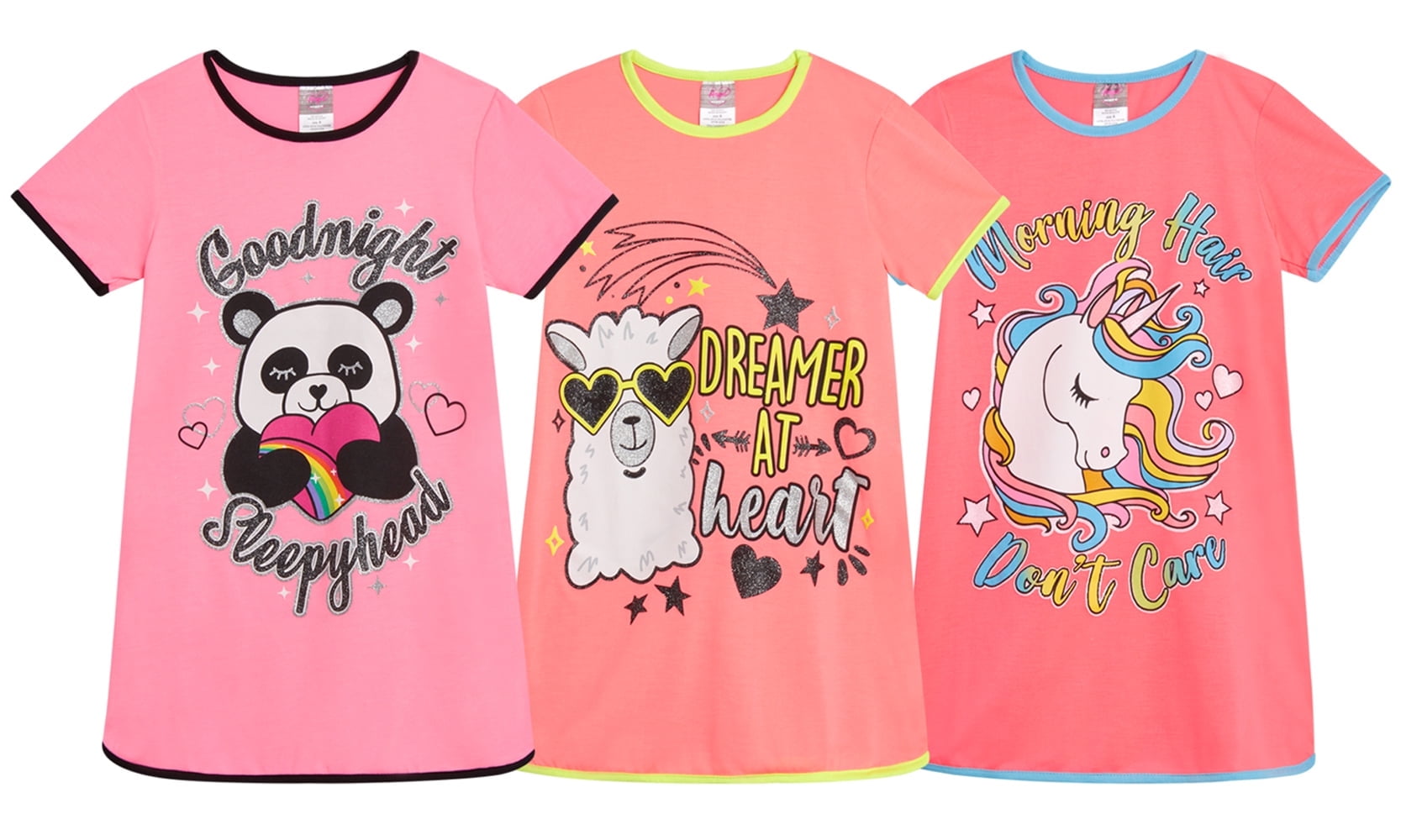 Angel Face Girls' Short Sleeve Nightgown Pajamas - 3 Pack, Fun Prints ...