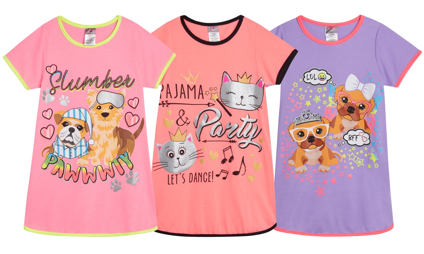 Angel Face Girls’ Nightgown Pajamas – 3 Pack Sleepwear Night Dress ...