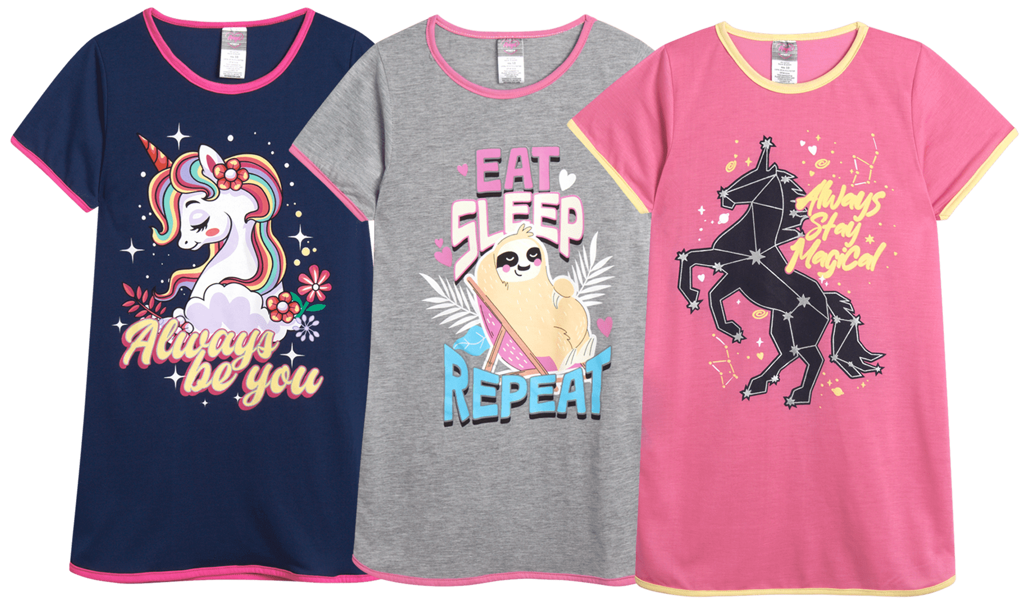 Angel Face Girls Nightgowns, 3 Pack Short Sleeve Pajama Dresses, Sizes ...