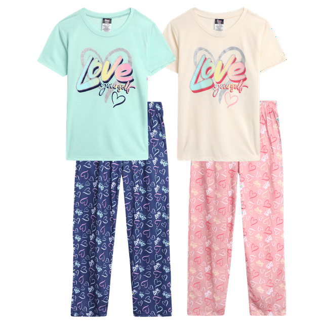 Angel Face Girls Pajama Set 4 Piece Sleep Shirt And Lounge Pants Sleepwear For Girls 7 16