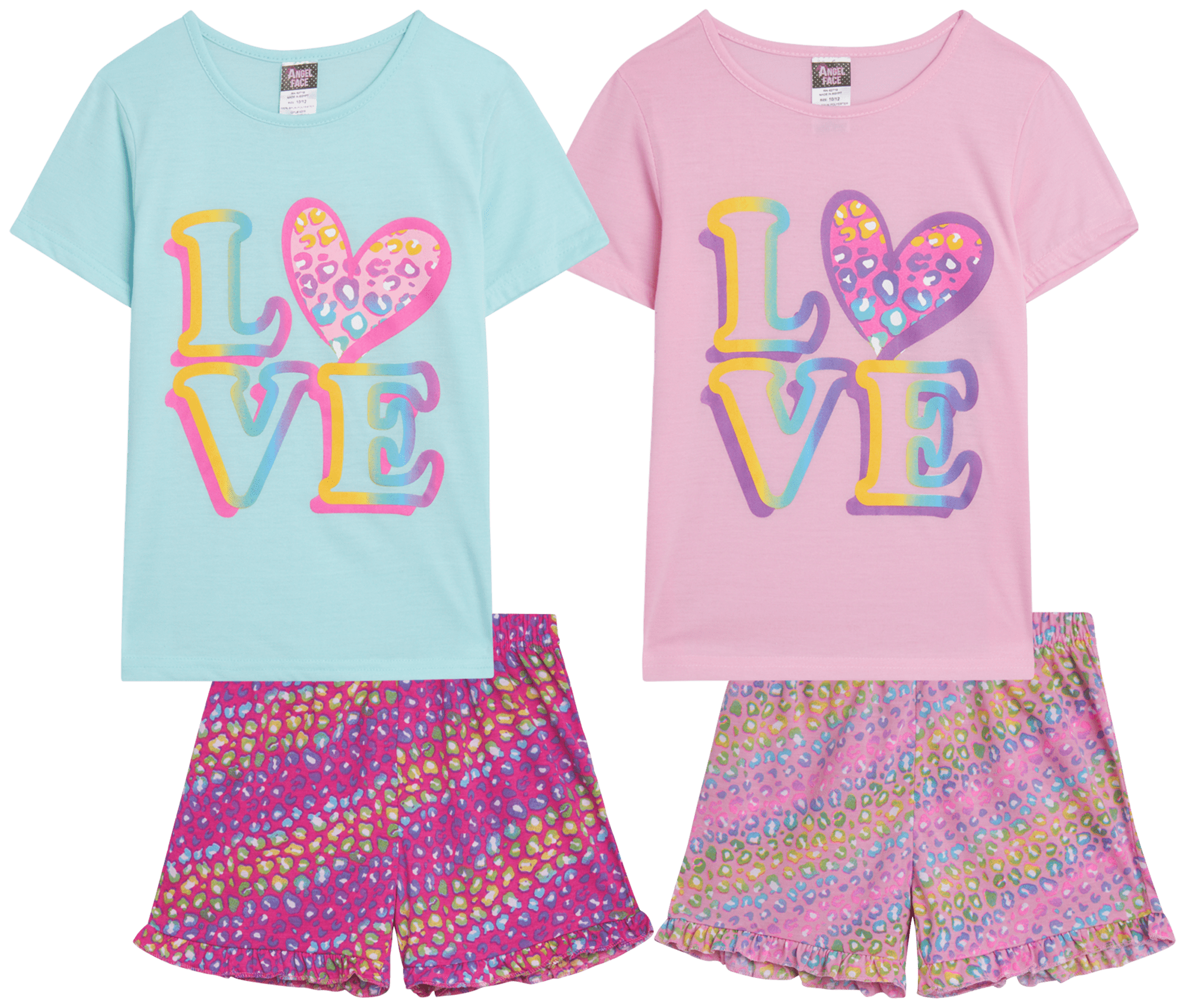 Angel Face Girls' Pajama Set - 4 Piece Sleep Shirt and Lounge Shorts ...
