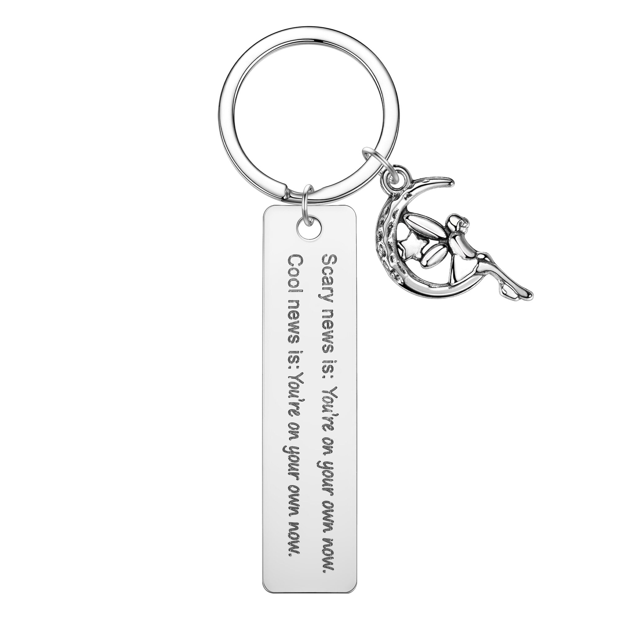 Angel Fairy Moon Keychain Stainless Steel Car Key Ring Jewelry Crescent ...