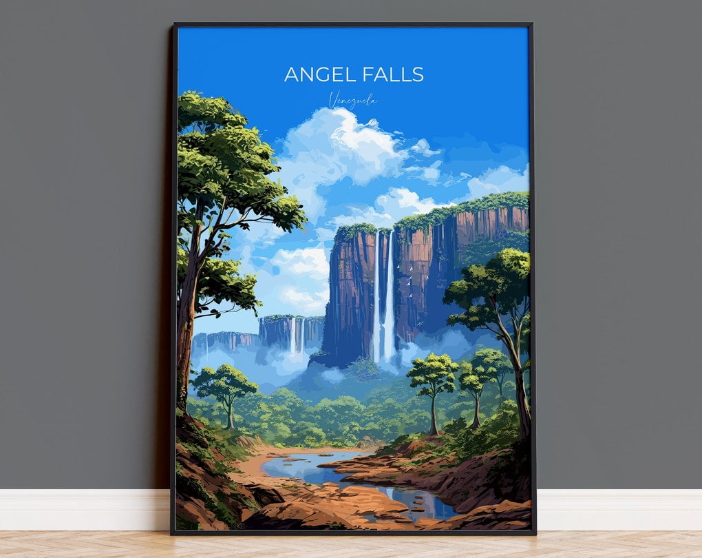 Angel Falls Print, Travel Poster Of Angel Falls, Venezuela Art, Angel ...