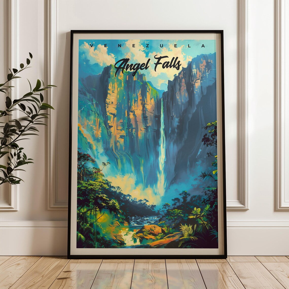 Angel Falls Venezuela Travel Print, Vibrant Waterfall Art Print ...
