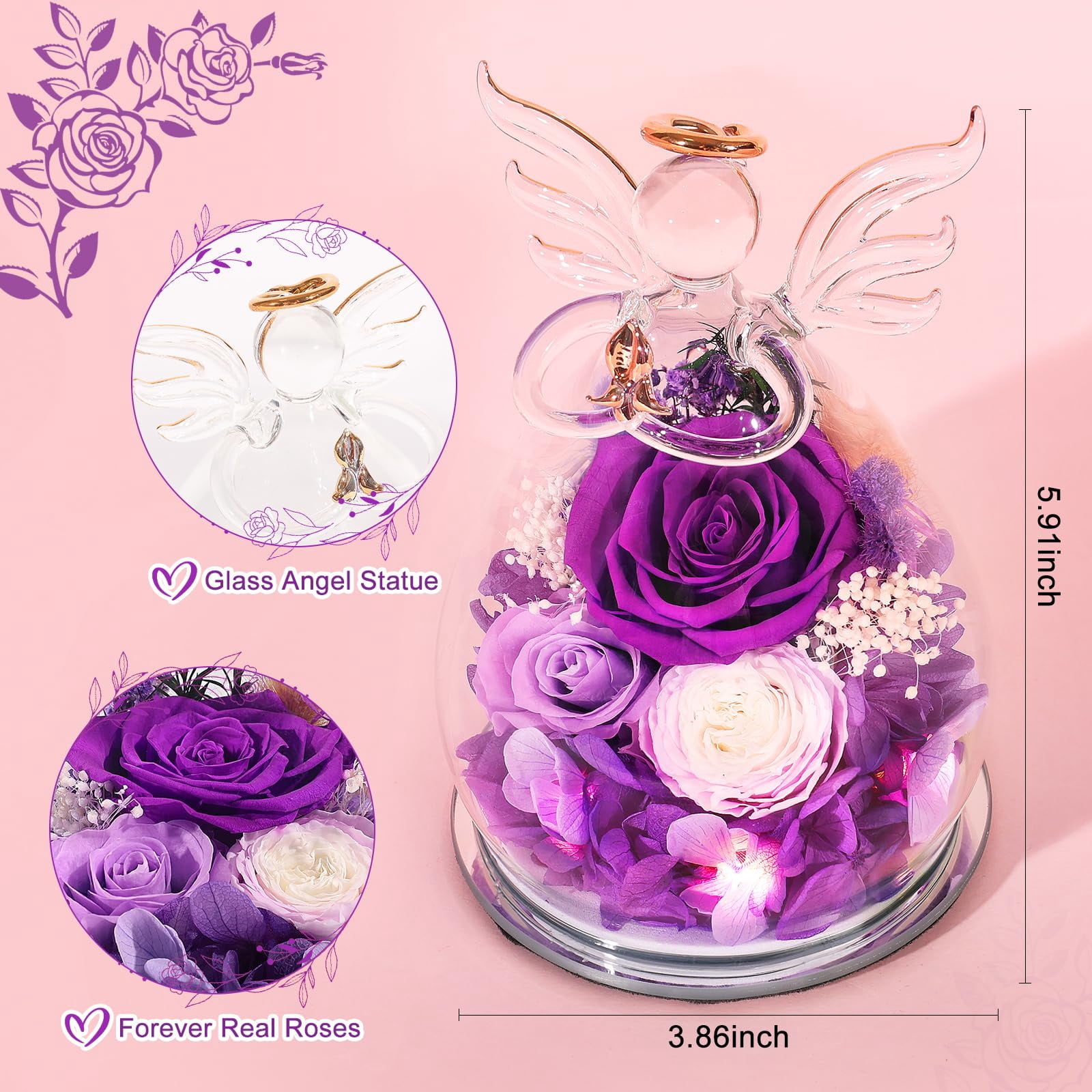 Angel Figurine Preserved Rose A-purple (Rose, Austin, Baby's Breath ...