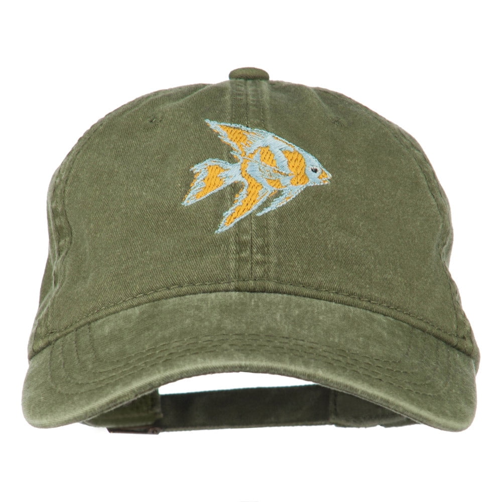 Angel Fish Embroidered Washed Dyed Cap - Olive Green OSFM - Walmart.com