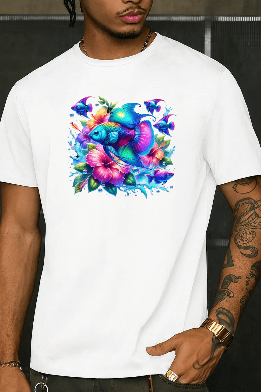 Angel Fish Ocean Scene Colorful Marine Artwork Aquatic Unisex T-Shirt ...