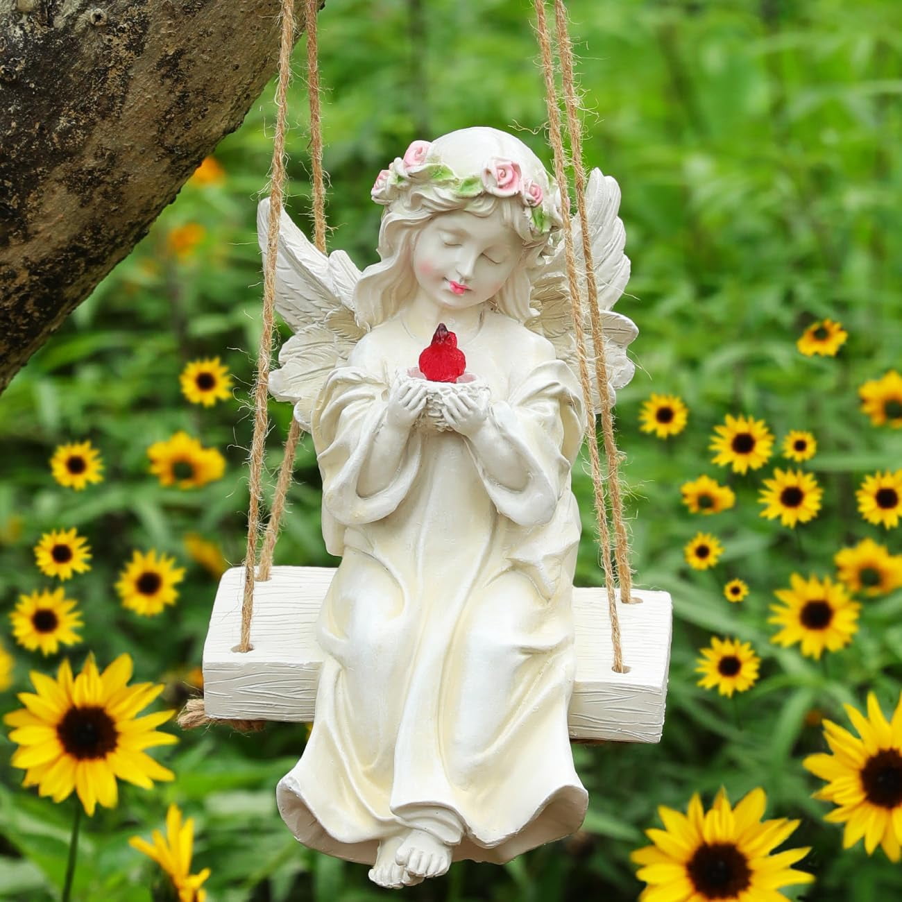 Angel Garden Statue,Fairy Solar Garden Decor with Warm Light,Waterproof ...
