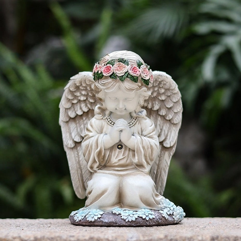 Angel Garden Statue Solar Resin Praying Angel Sculpture With Lights For ...