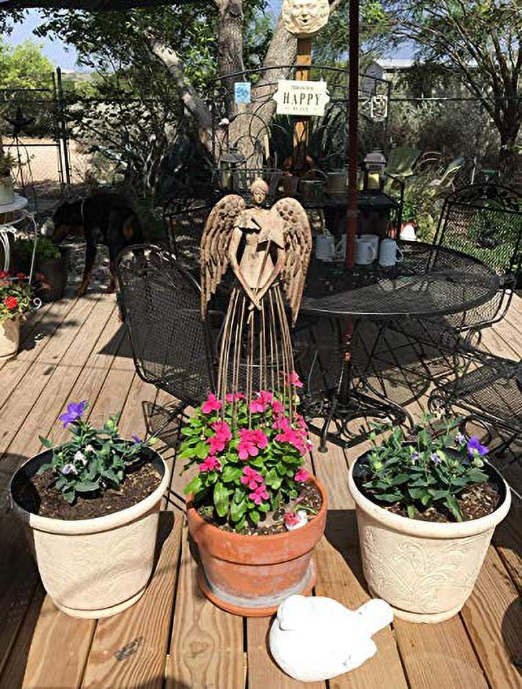 Angel Garden Statue with Star, Outdoor Antiqued Metal Yard Art Decor ...