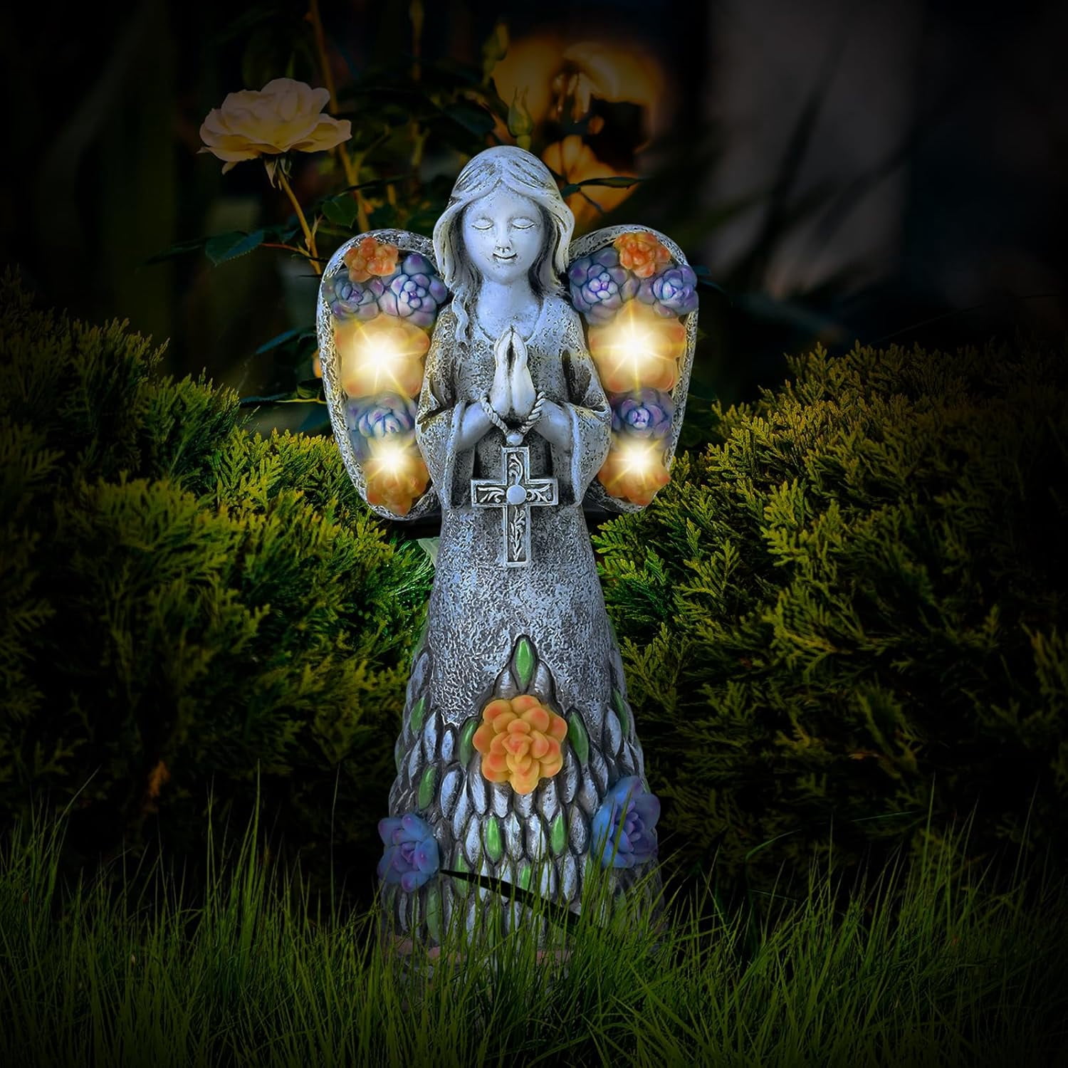 Angel Garden Statues Outdoor Solar Decor Gifts for Women Cross Praying ...