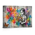 Angel Girl With Flowers Butterflies Colorful Paint Splatter Whimusical ...
