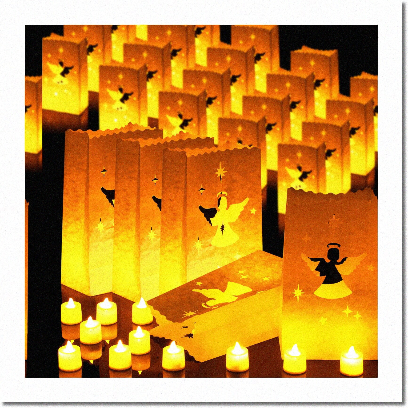 Angel Glow Luminary Set: 30 White Candle Bags with LED Tealights ...