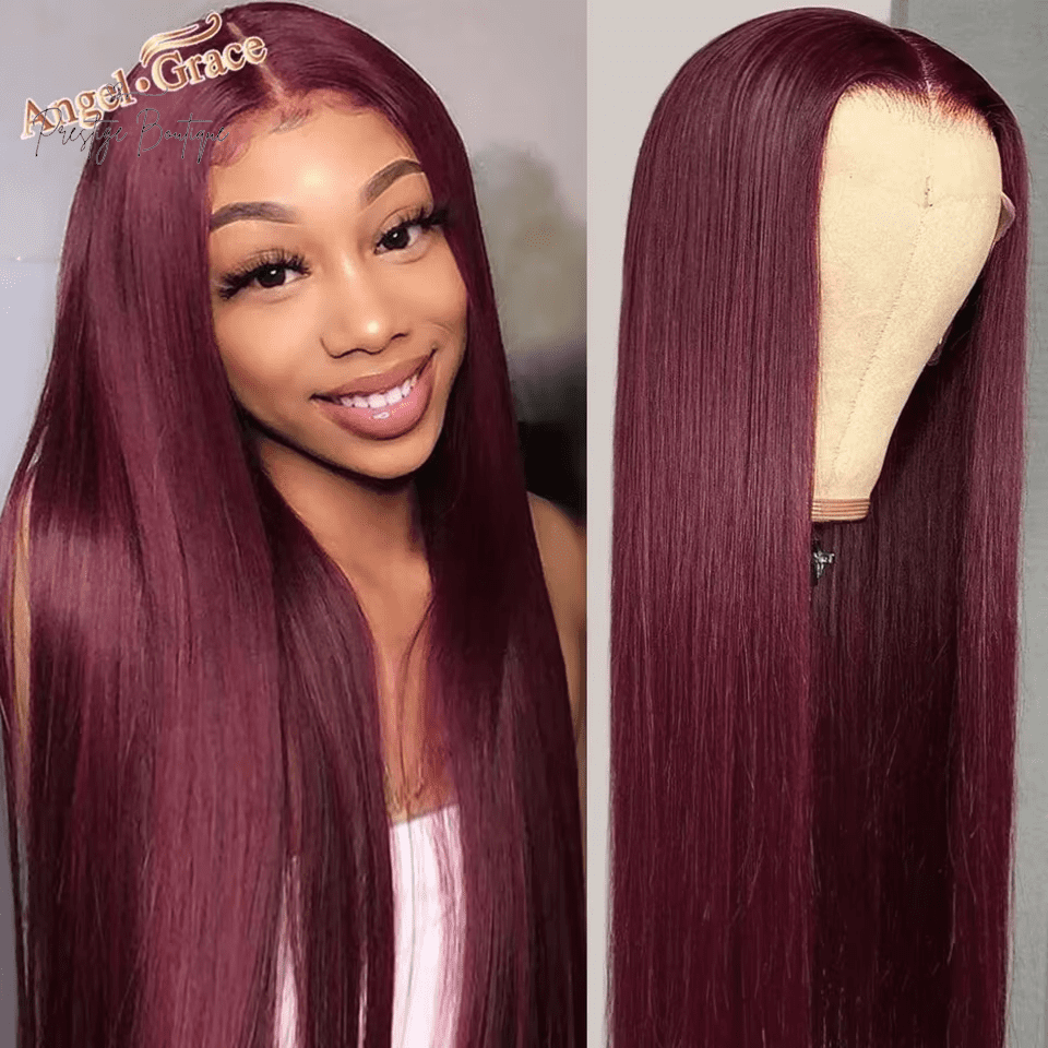 Angel Grace 99J Straight 4X4 Lace Closure Wigs Human Hair Burgundy ...