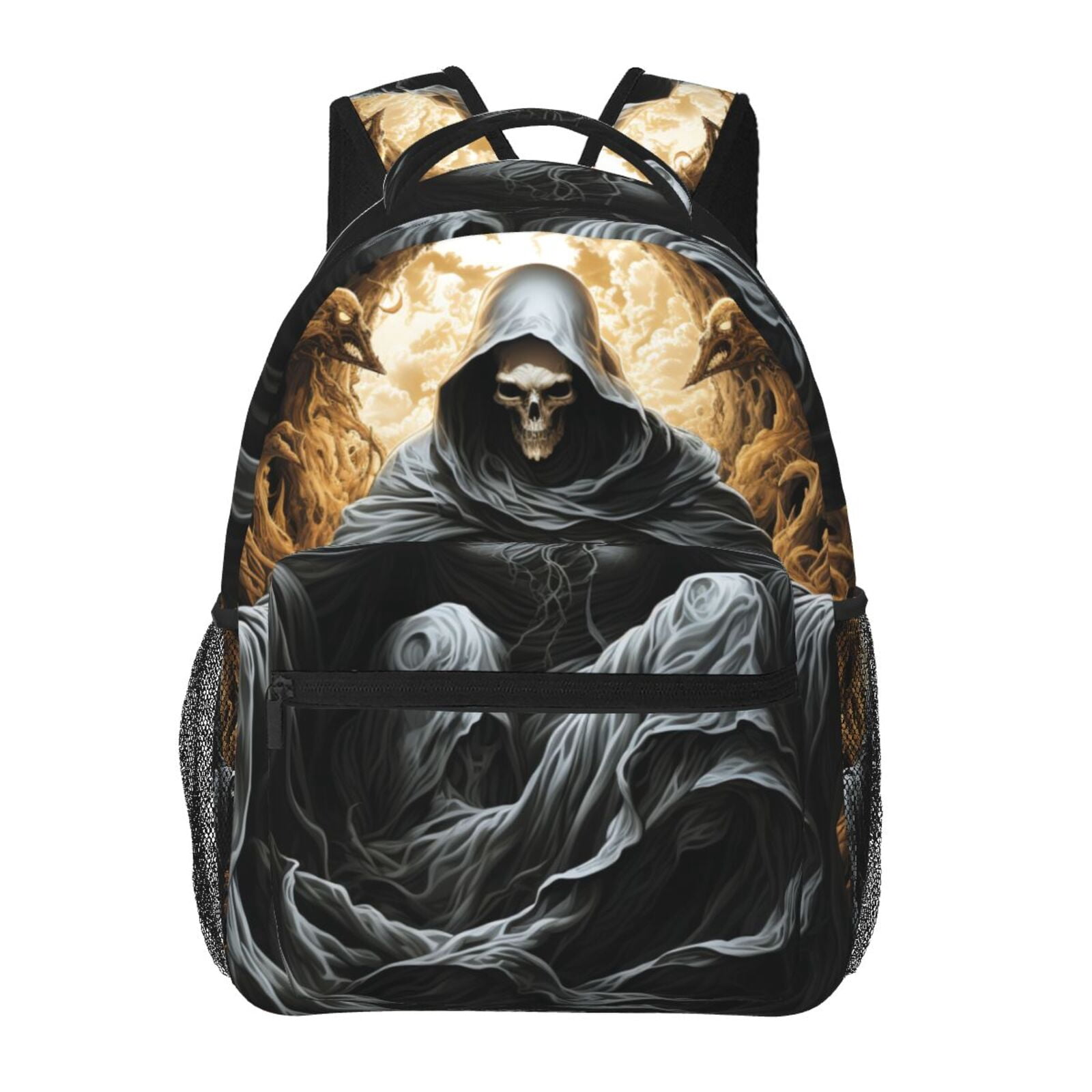Angel Grim Reaper Skeleton Skull Art Backpack Casual College Bag Zipper ...