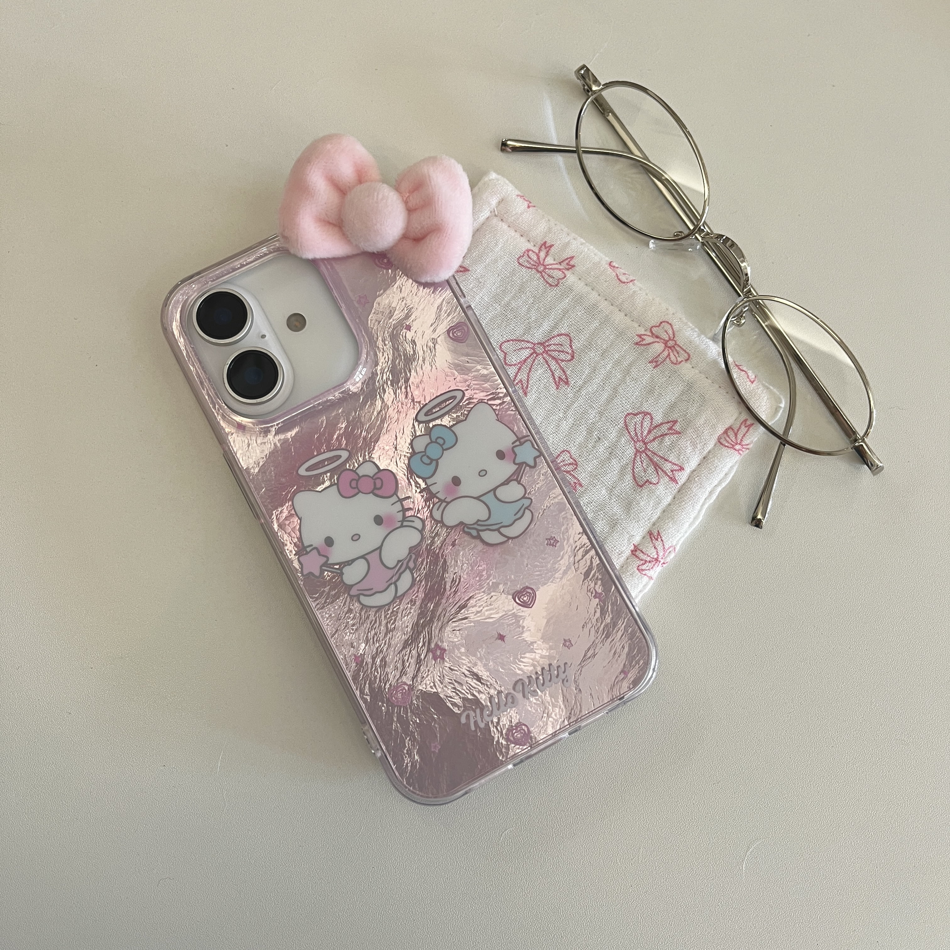 Angel Hello Kitty Pink Fur Fluffy Bow Phone Case For iPhone 16 15 14 13 ...