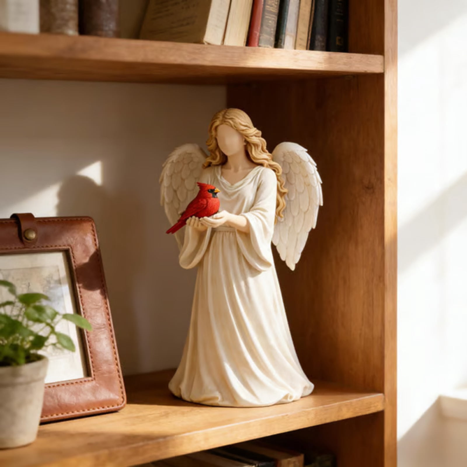Angel Holding Cardinal Memorial Statue, 5.91" Hand-Painted Resin ...