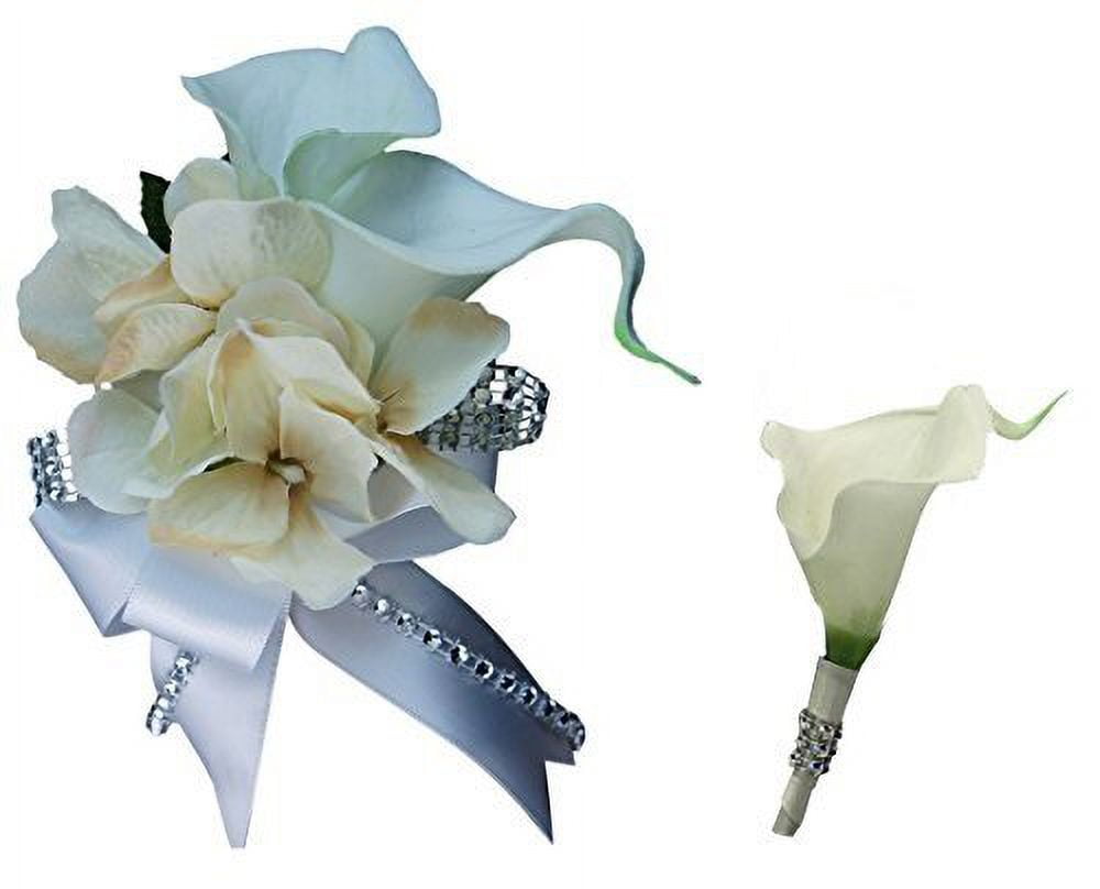 Angel Isabella 2pc Set: Calla Lily Hydrangea White Wrist Corsage ...