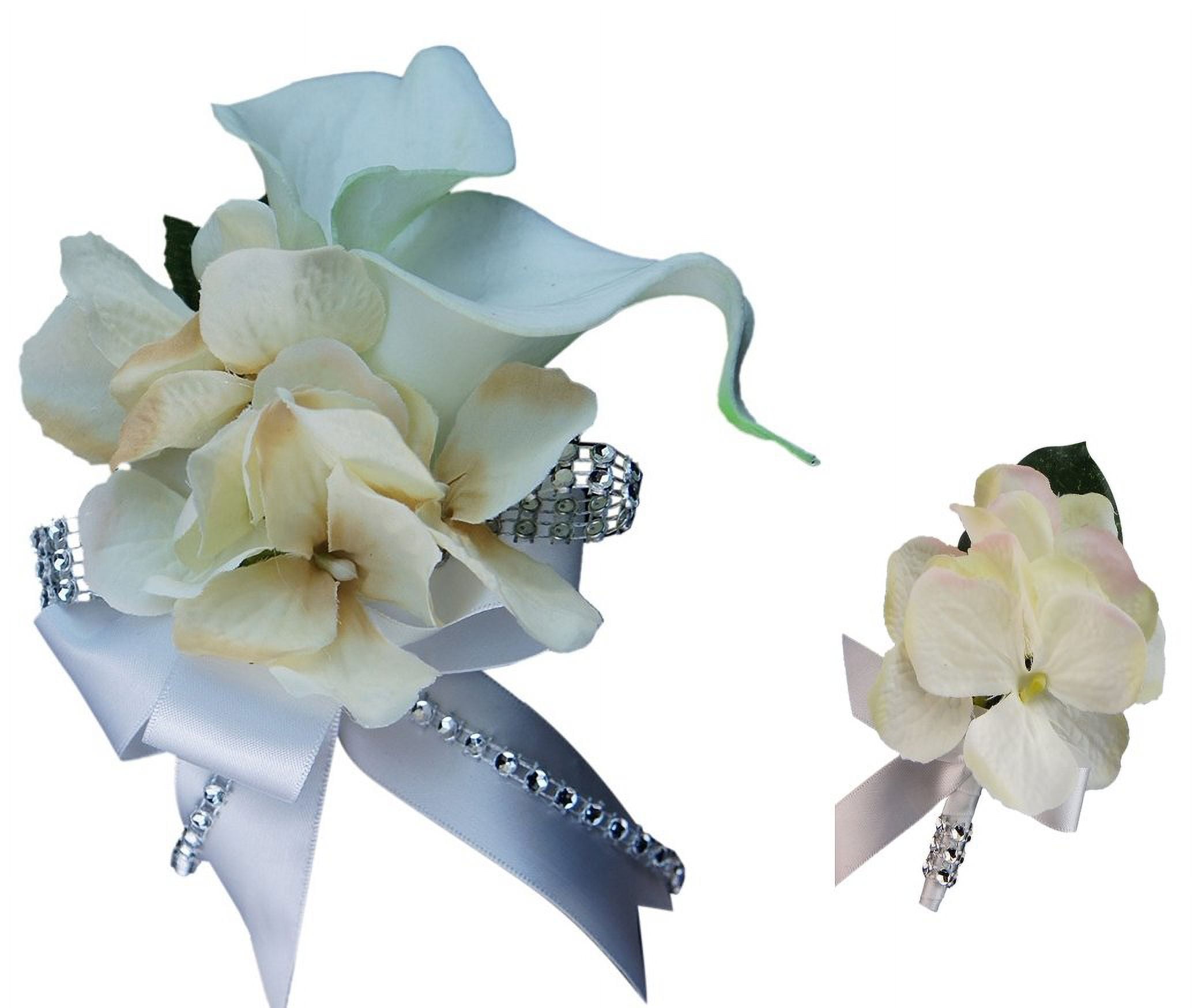 Angel Isabella 2pc Set: Calla Lily Hydrangea Wrist Corsage ...