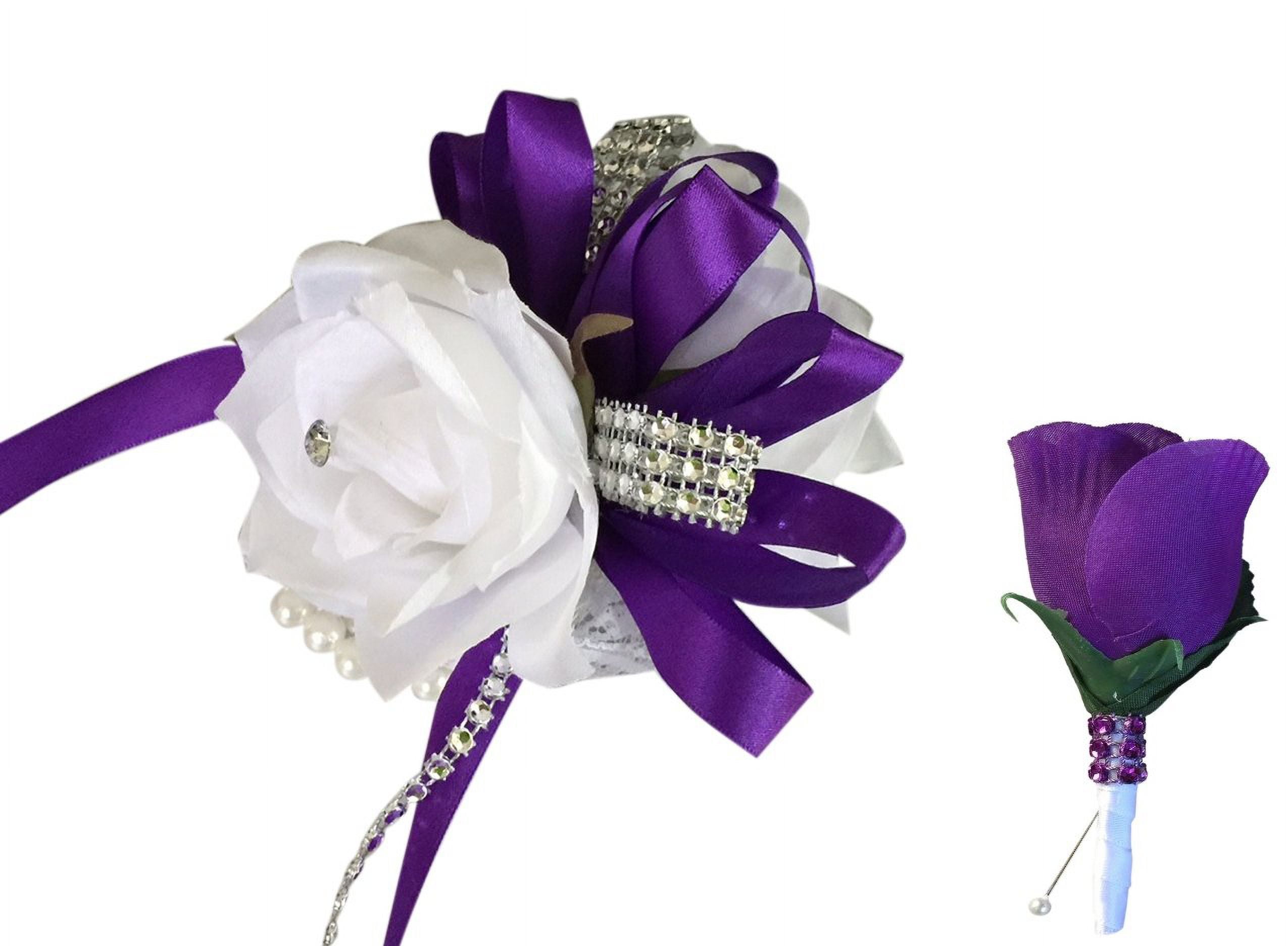 Angel Isabella 2pc Set:White Rose with Purple Ribbon Silver Bling ...