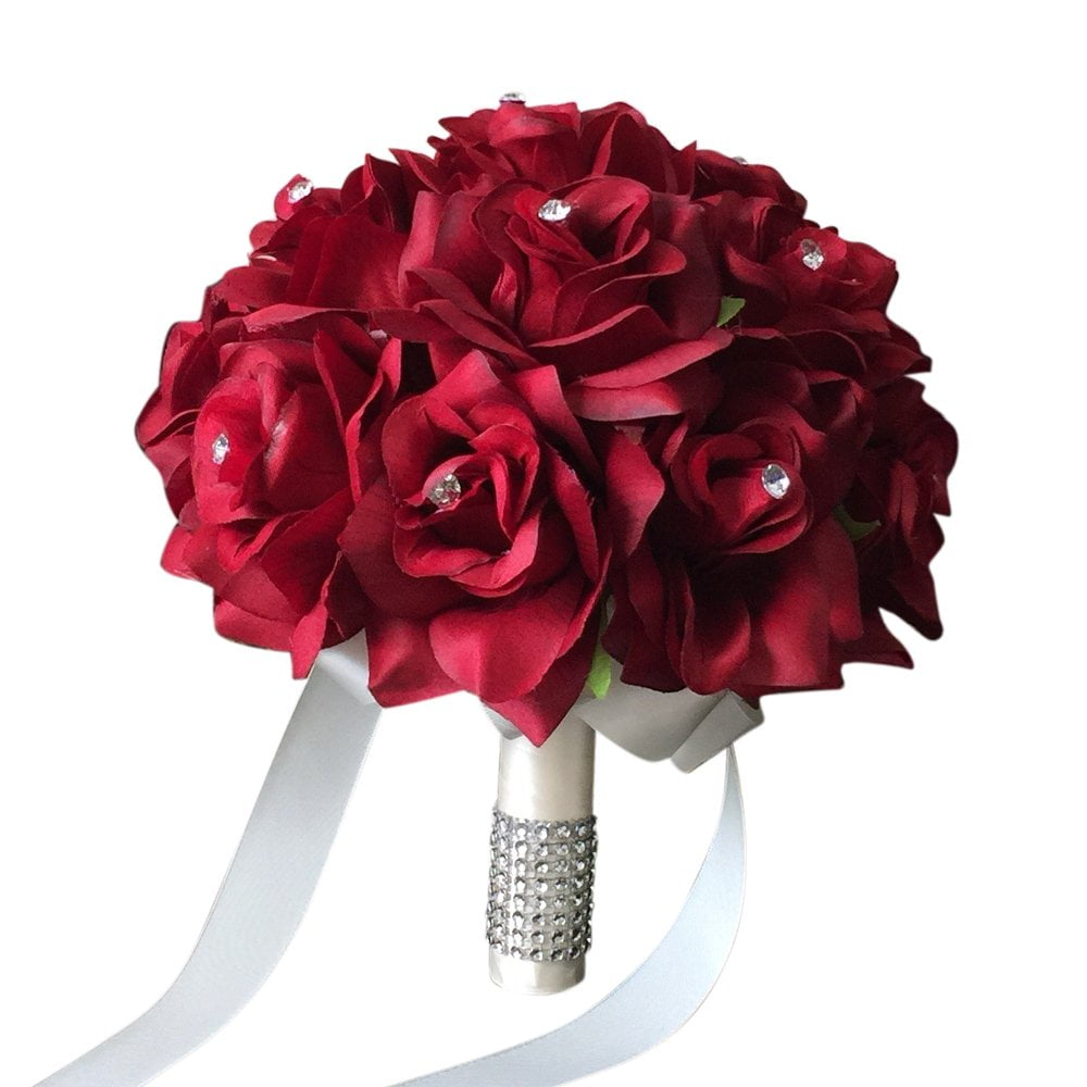 Angel Isabella 9" Wedding Bouquet - Apple Red Open Roses with ...