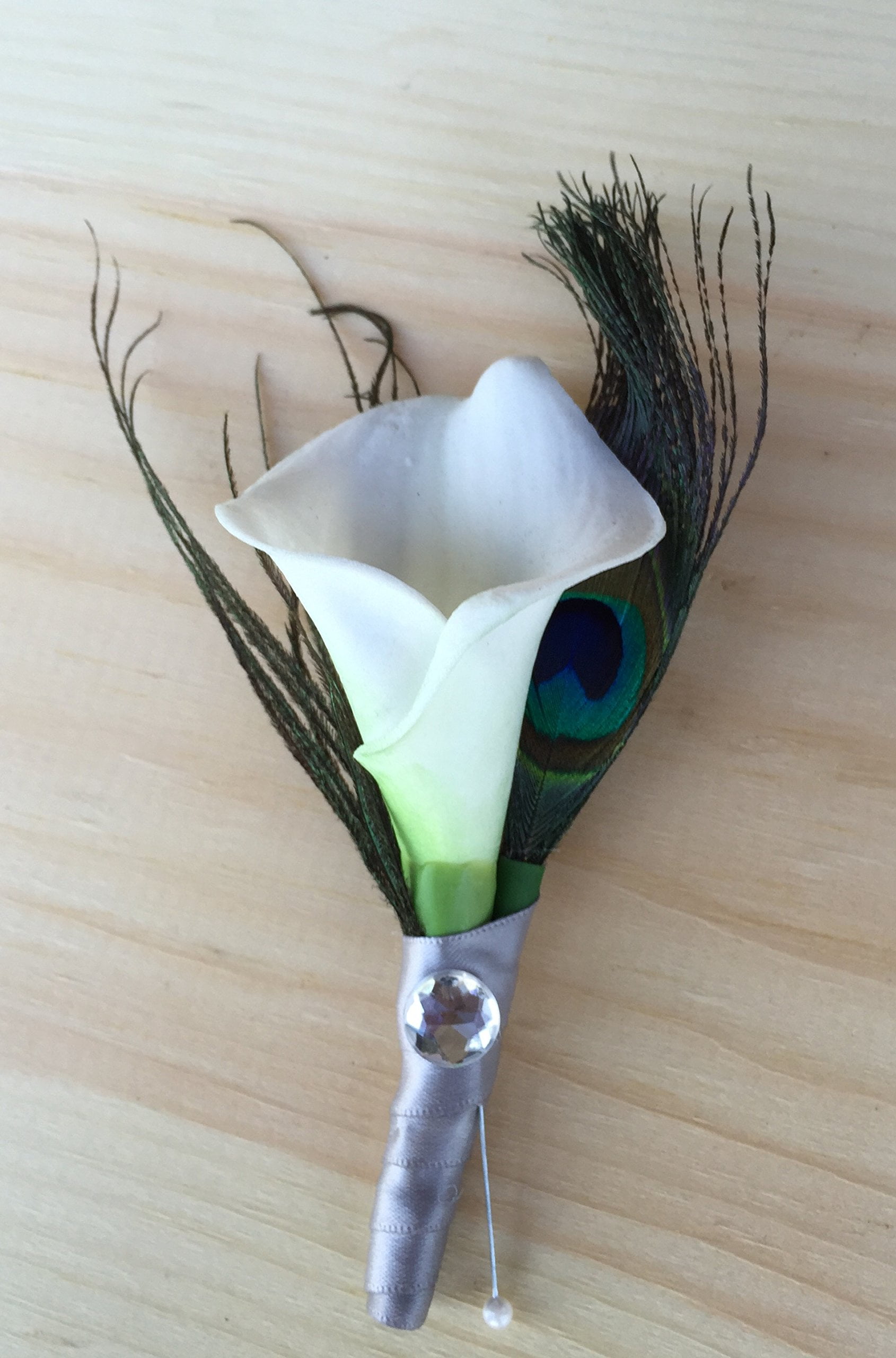 Angel Isabella Boutonniere - Real Touch Latex Calla Lily with Peacock ...