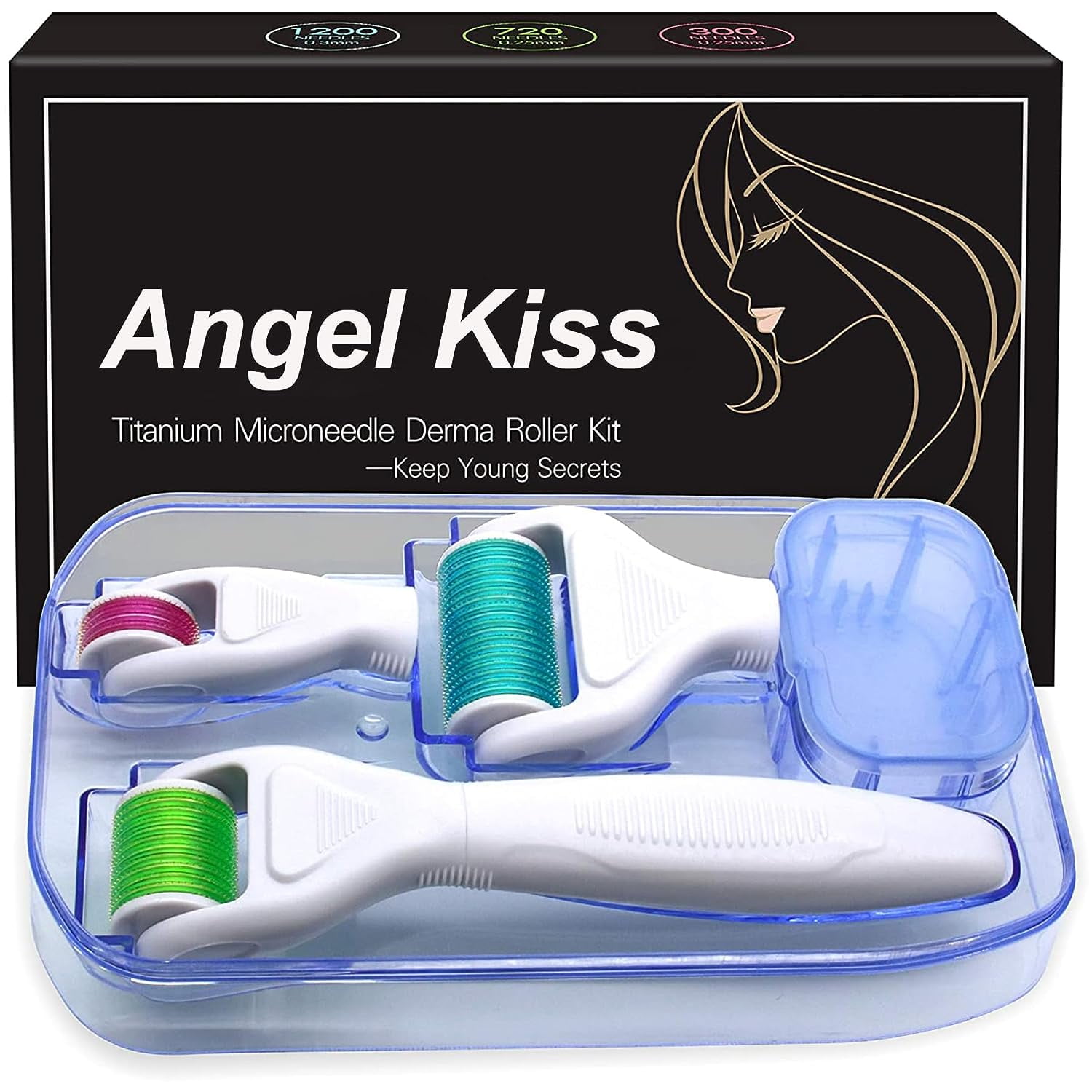 Angel Kiss 4 in 1 Derma Roller Kit - Titanium Microneedling for Face ...