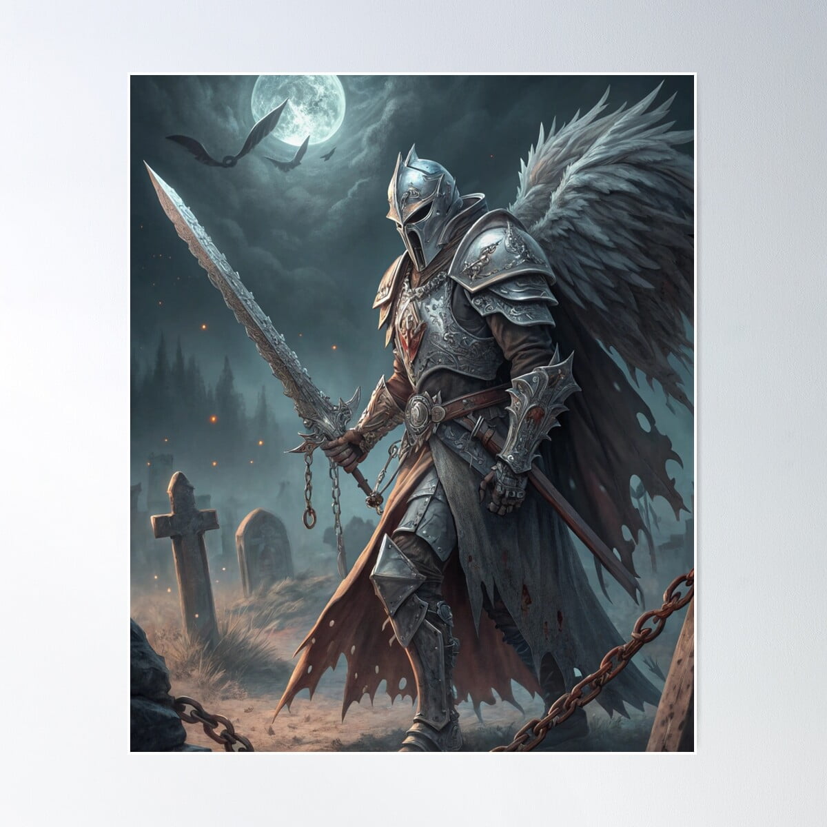 Angel Knight In Graveyard Poster Wall Art, Modern Wall Decor For Living ...