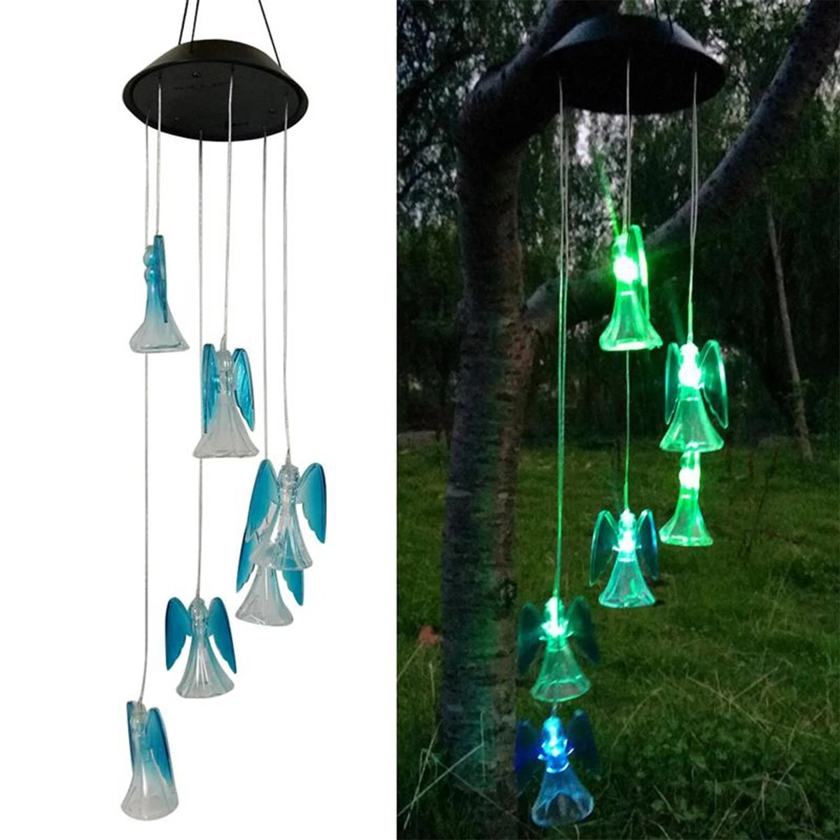 Angel Led Color-Changing Solar Power Wind Chimes Yard Home Garden Decor ...