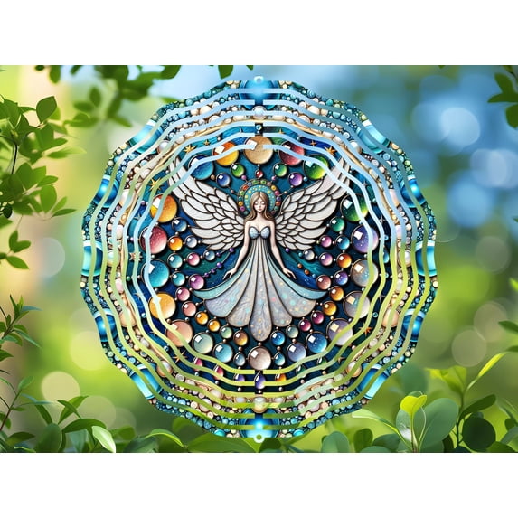 Angel Mandala Mosaic 3D Wind Spinner, Kinetic Stainless Steel Hanging ...