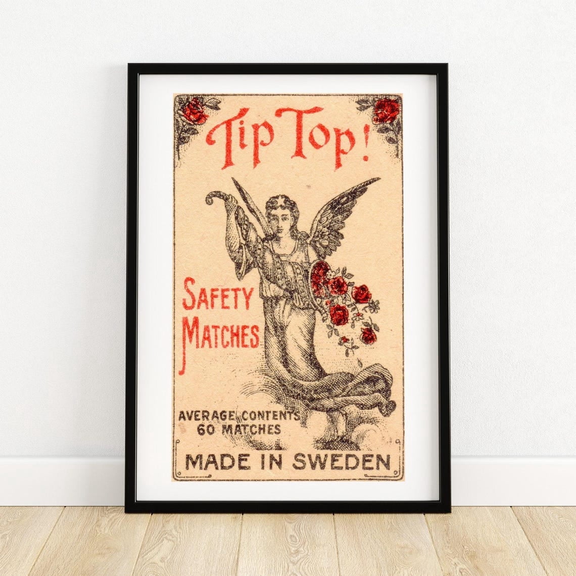 Angel Matchbox Label Art Print Vintage Swedish Collectible Style Wall ...