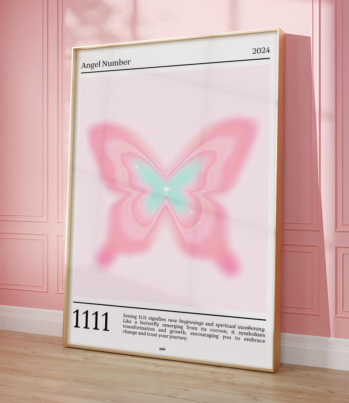 Angel Number 1111, Gradient Butterfly Pink Wall Art, Spiritual Poster ...