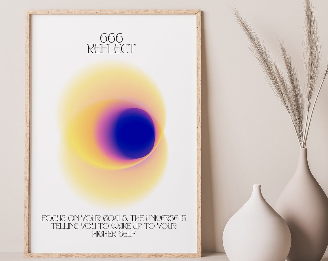 Angel Number 666 Gradient Print - Aura Energy Gradient, Reflect, Numerology Poster, Gradient ...