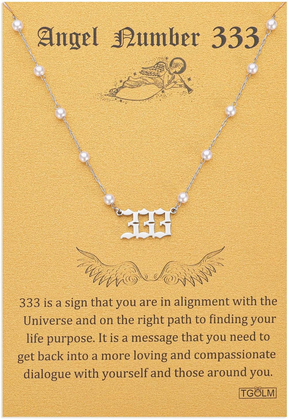 Angel Number Necklace 18K Gold Plated Stainless Steel Faux Pearl Choker ...