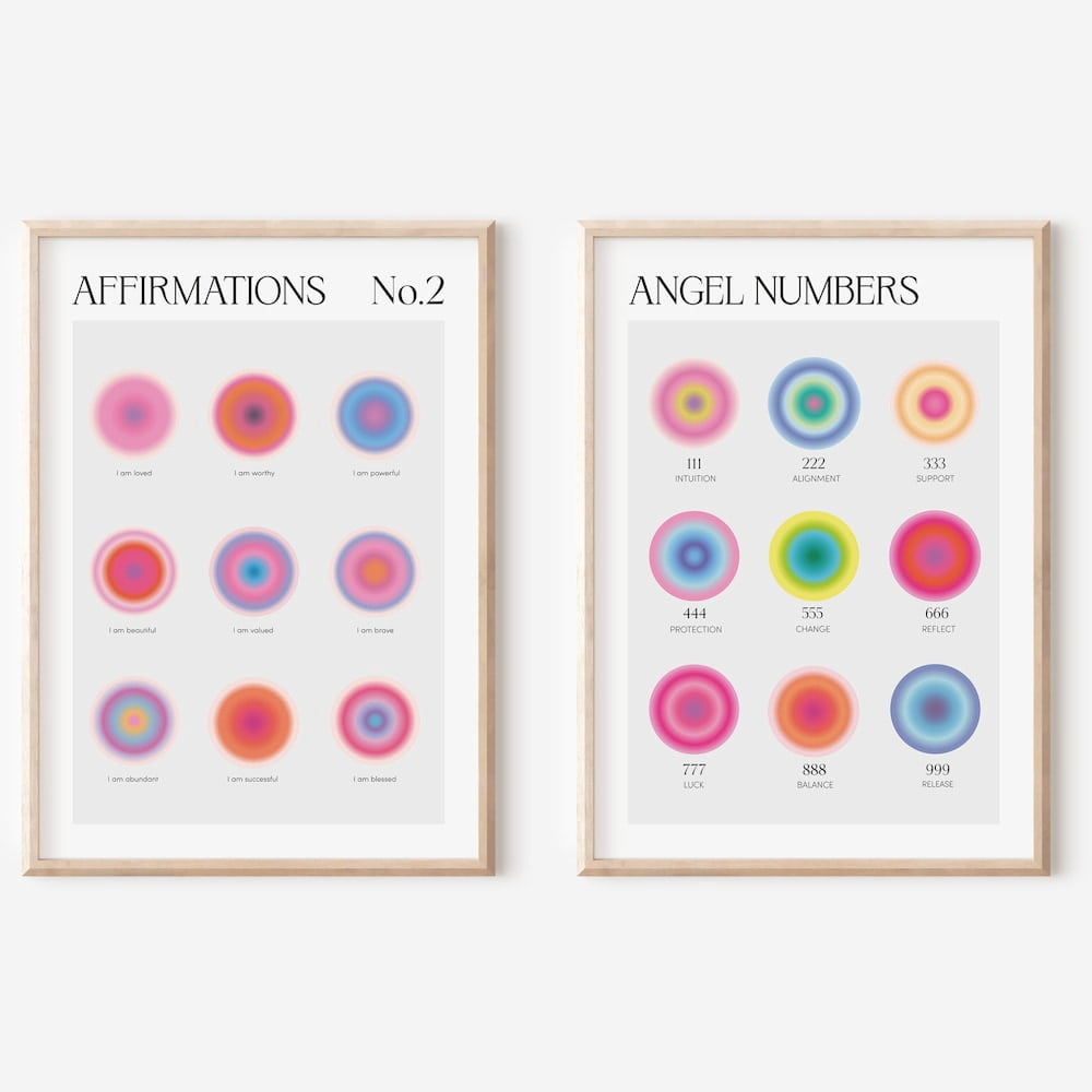 Angel Numbers Affirmation Gradient Aura Spiritual Wall Art Set Set 2 ...