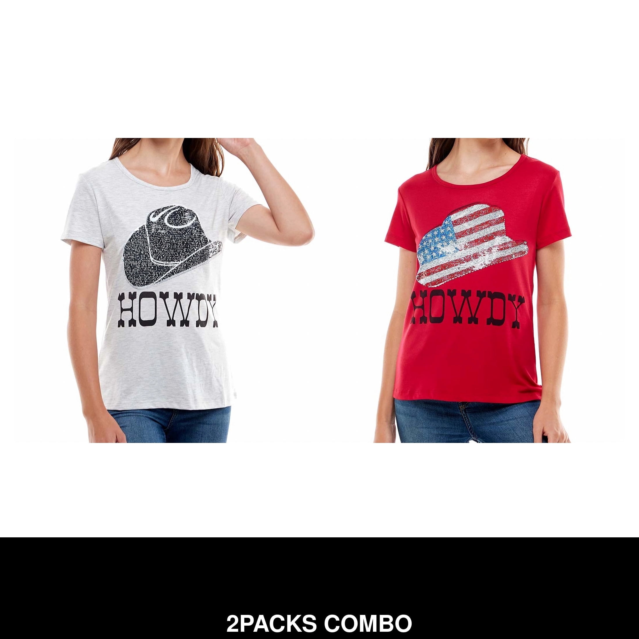 Angel Premium Women's 4th of July Flip Sequin HOWDY Graphic Tee ...