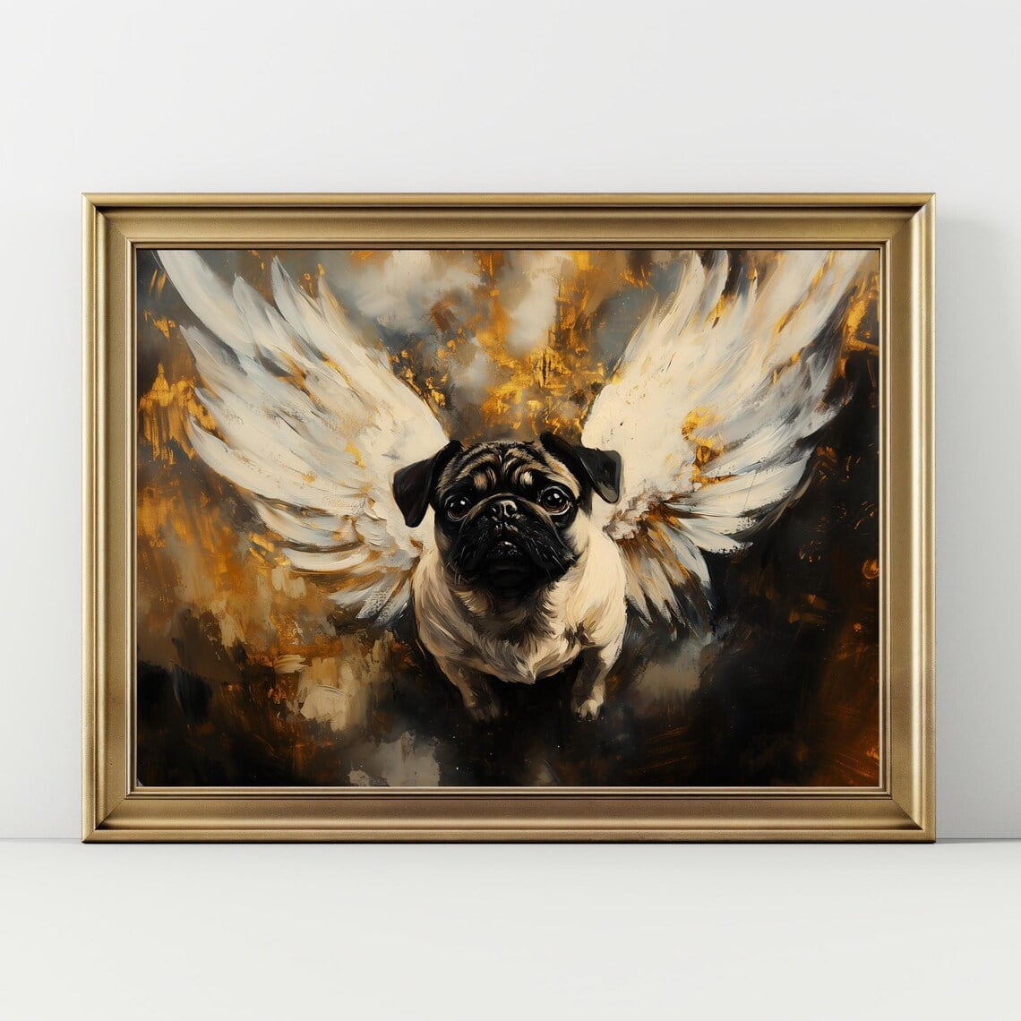Angel Pug Art Print Dog Memorial Wall Art, Celestial Pet Portrait, Pug With Wings Painting ...