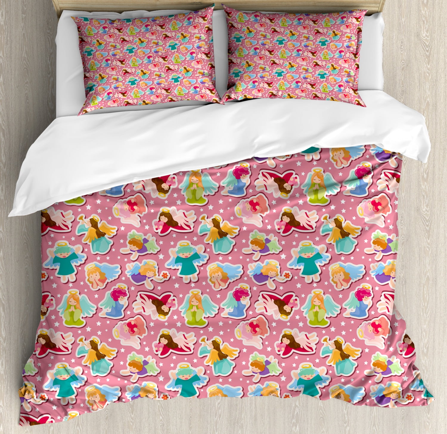 Angel Queen Size Duvet Cover Set, Magical Angels with Wings Tinsel ...