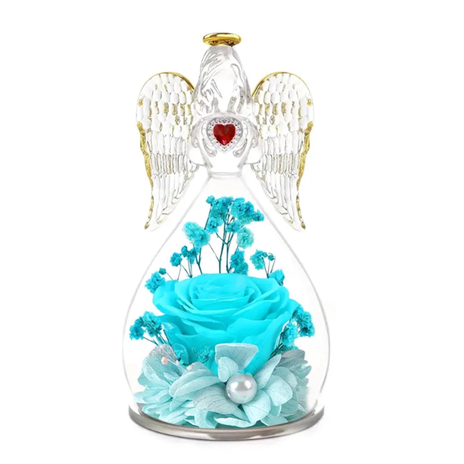 Angel Rose Figurines for Women Eternal Real Roses in Glass Dome ...