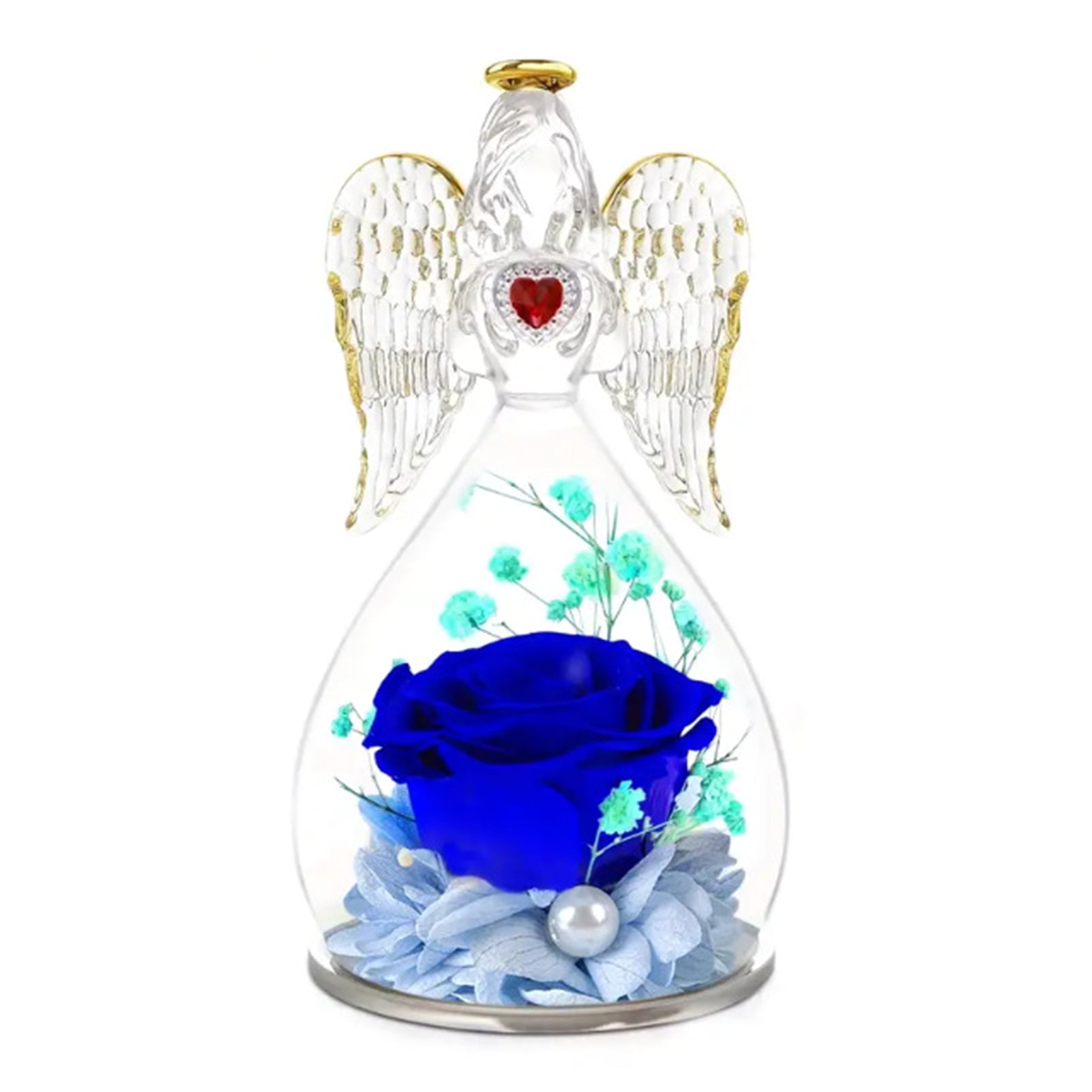 Angel Rose Figurines for Women Eternal Real Roses in Glass Dome ...