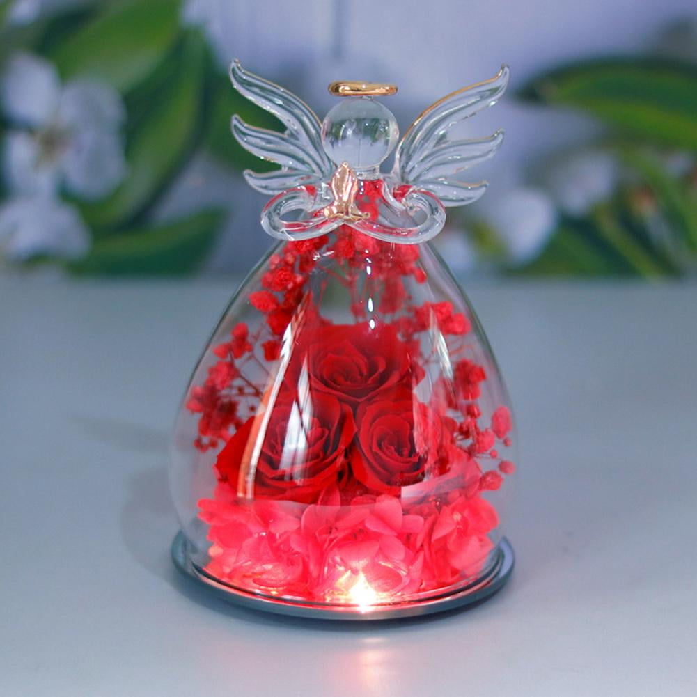 Angel Roses Gifts for Mom, Preserved Real Flowers Roses in Glass Angel ...